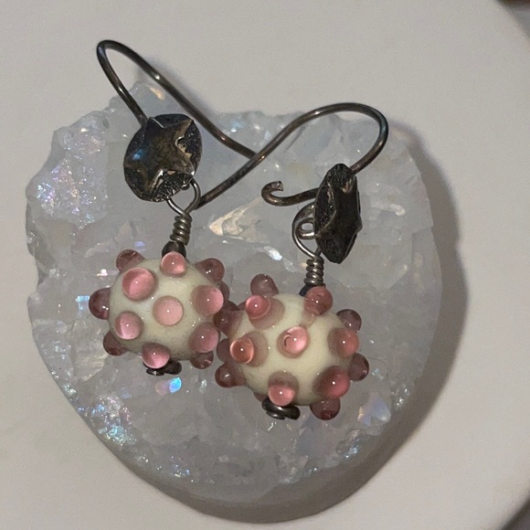 Jewelry | Ivory Pink Bumpy Glass Bead Earrings | Poshmark